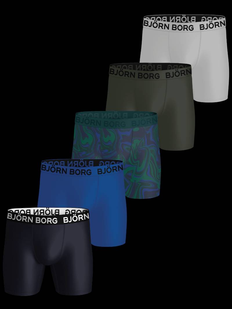 Sports Microfiber Boxers 5-pack - Blå, Mönster, Marinblå, Grå | Björn Borg