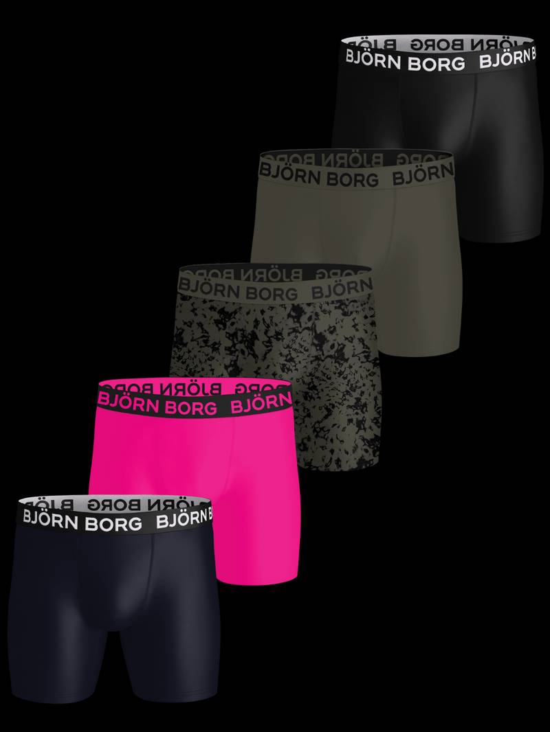 Sports Microfiber Boxers 5-pack - Svart, Grön, Rosa, Mönster, Marinblå ...
