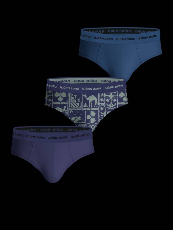Cotton Stretch Briefs 3-pack - Blue, Print, Navy Blue | Björn Borg