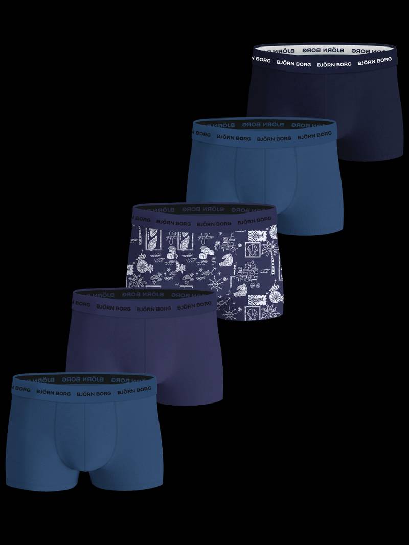 Cotton Stretch Trunks 5-pack - Blue, Print, Navy Blue | Björn Borg
